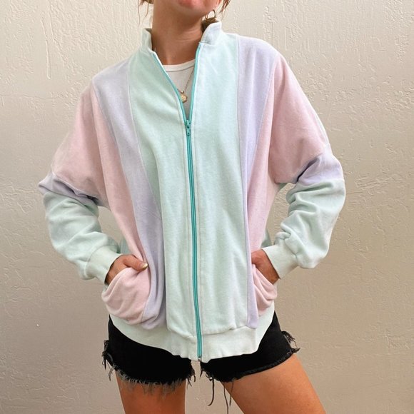 Vintage | Jackets & Coats | Vintage 98s90s Pastel Color Block Velour ...